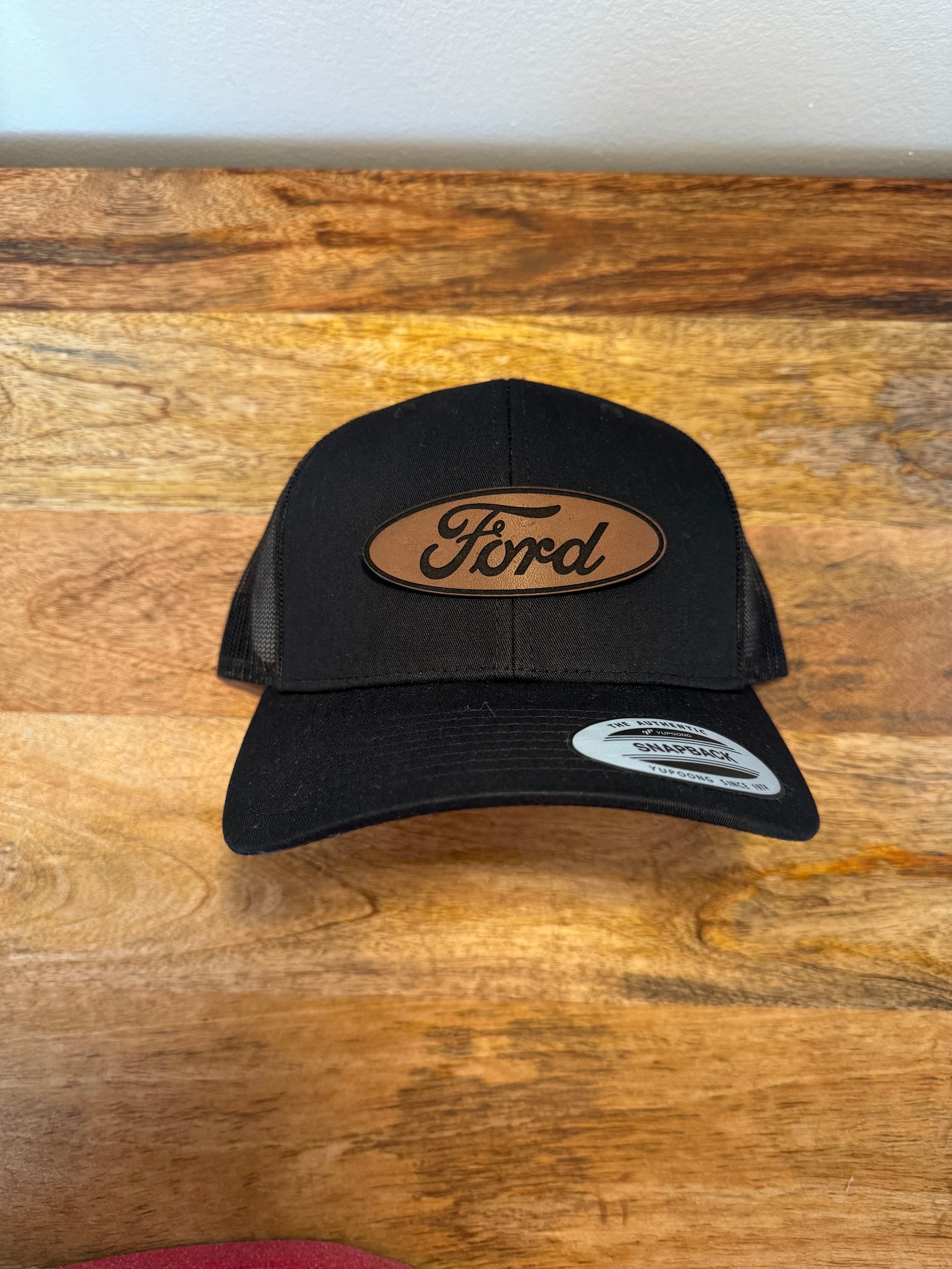 Ford Trucker Custom Car Hat Custom Made Leather Patch Trucker Hat ...