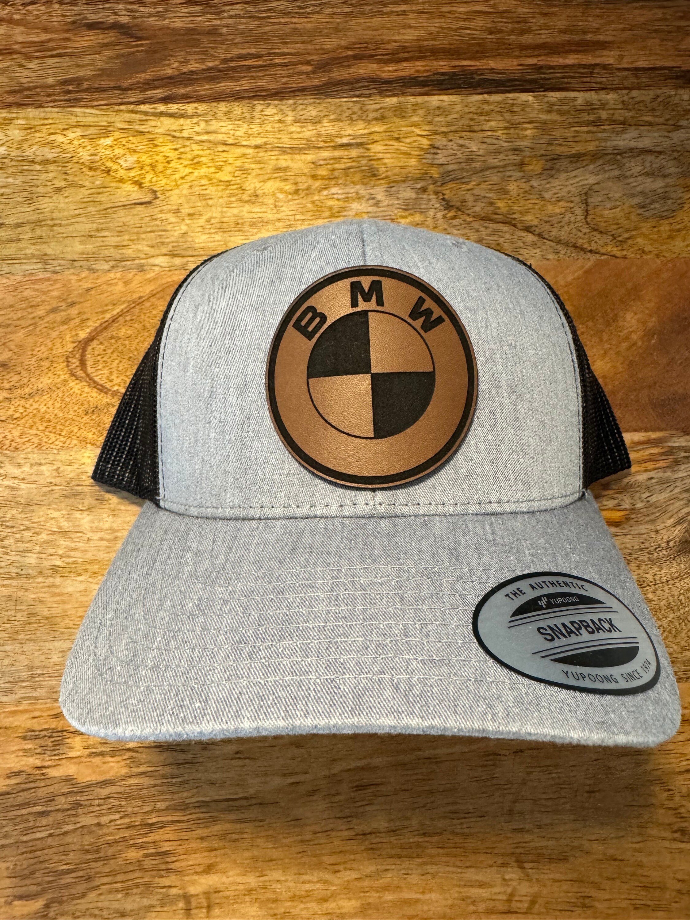 BMW Trucker Custom Car Hat Custom Made Leather Patch Trucker Hat ...