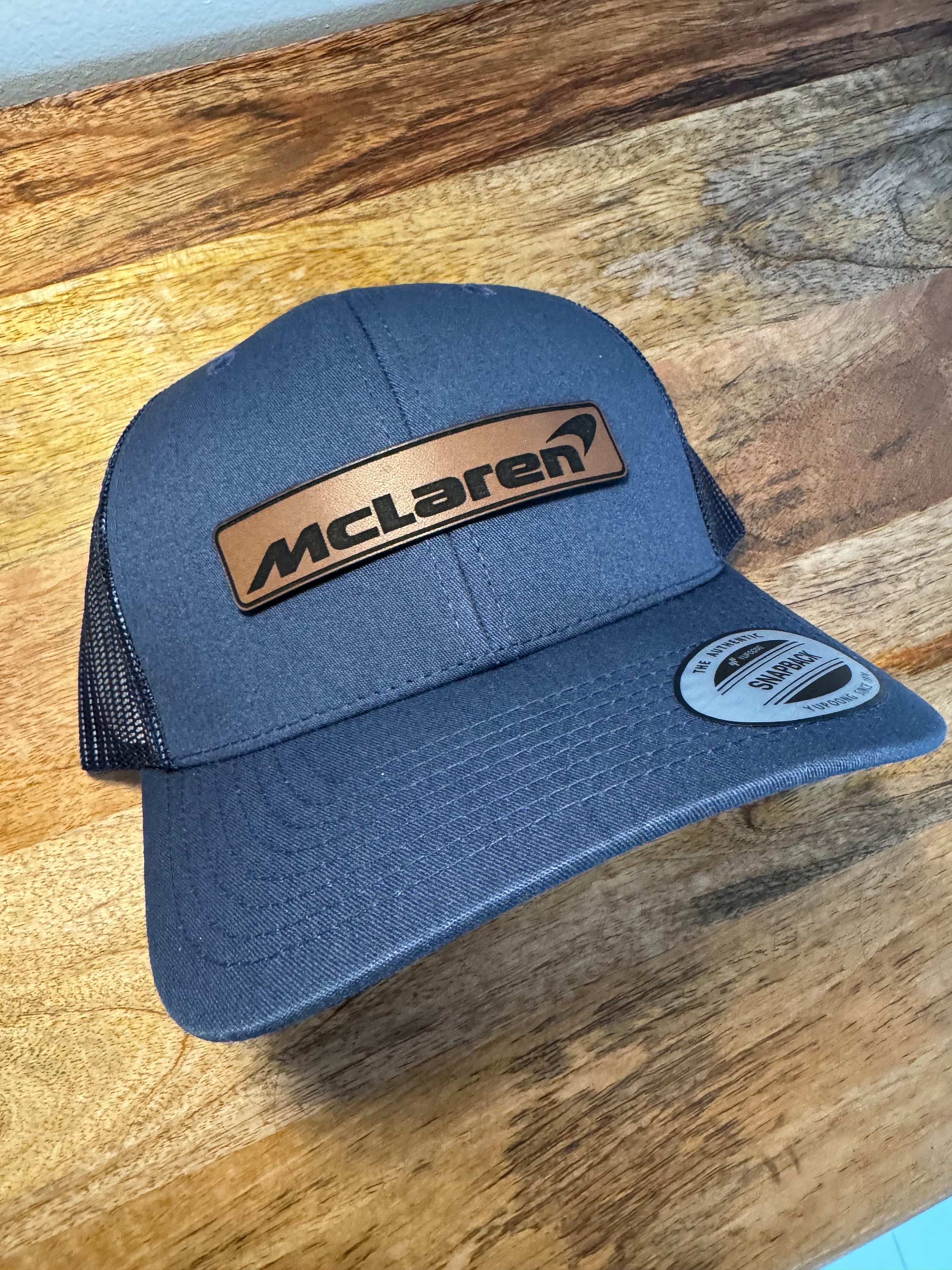 Mclaren Trucker Custom Car Hat Custom Made Leather Patch Trucker Hat ...