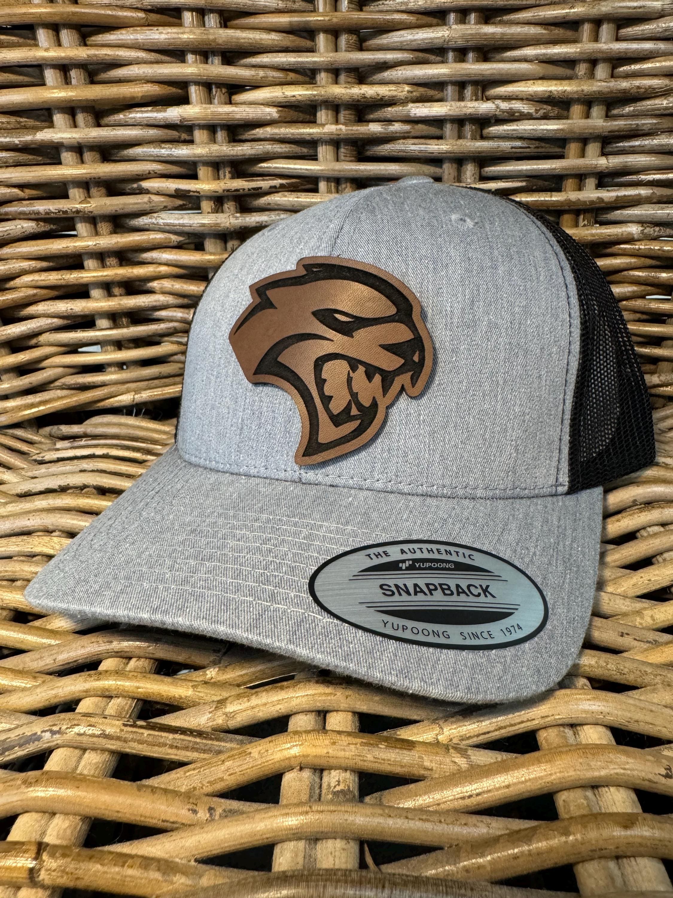 Hellcat Trucker Custom Car Hat Custom Made Leather Patch Trucker Hat ...