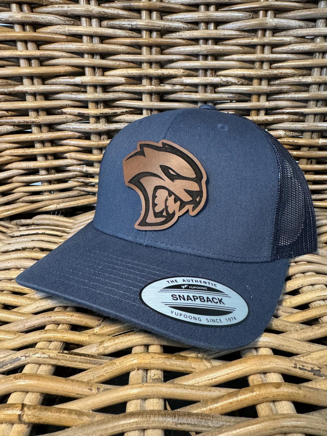 Hellcat Trucker Custom Car Hat Custom Made Leather Patch Trucker Hat. Personalized, Text ...