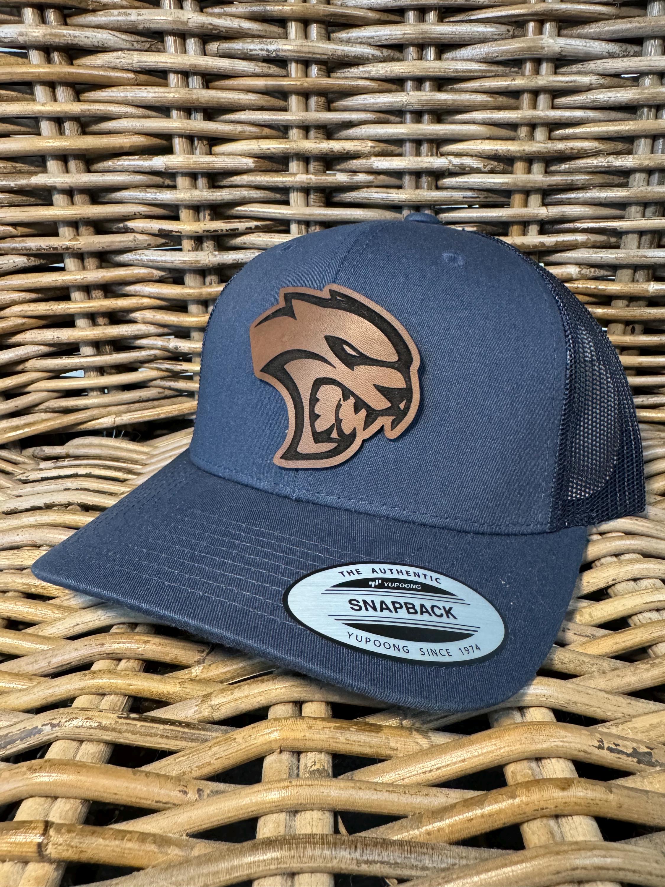 Hellcat Trucker Custom Car Hat Custom Made Leather Patch Trucker Hat ...