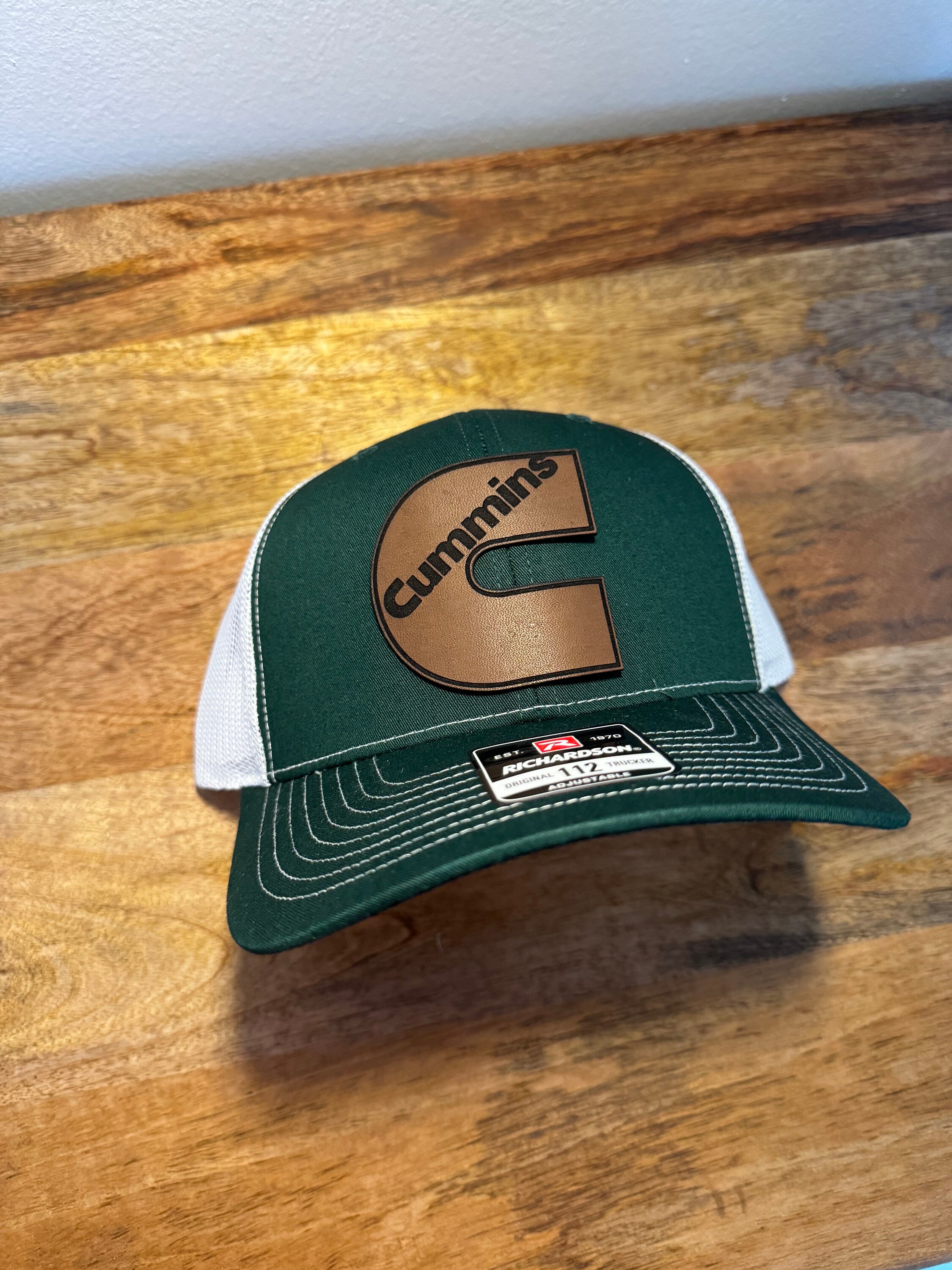 Cummins Trucker Custom Car Hat Custom Made Leather Patch Trucker Hat. Personalized, Text ...