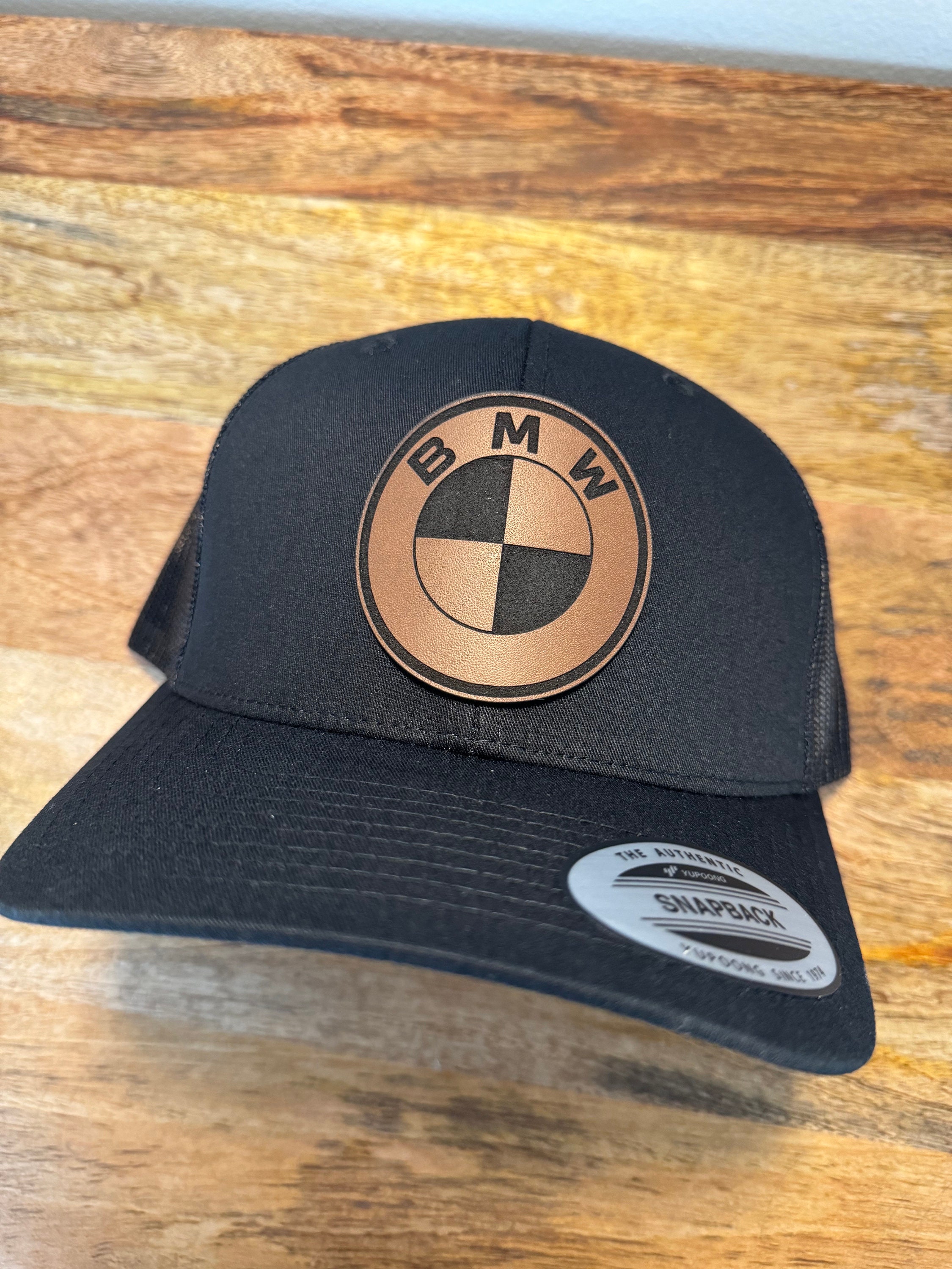 BMW Trucker Custom Car Hat Custom Made Leather Patch Trucker Hat ...