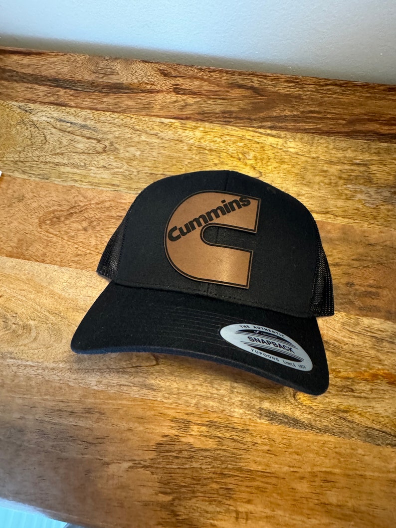 Cummins Trucker Custom Car Hat Custom Made Leather Patch Trucker Hat ...