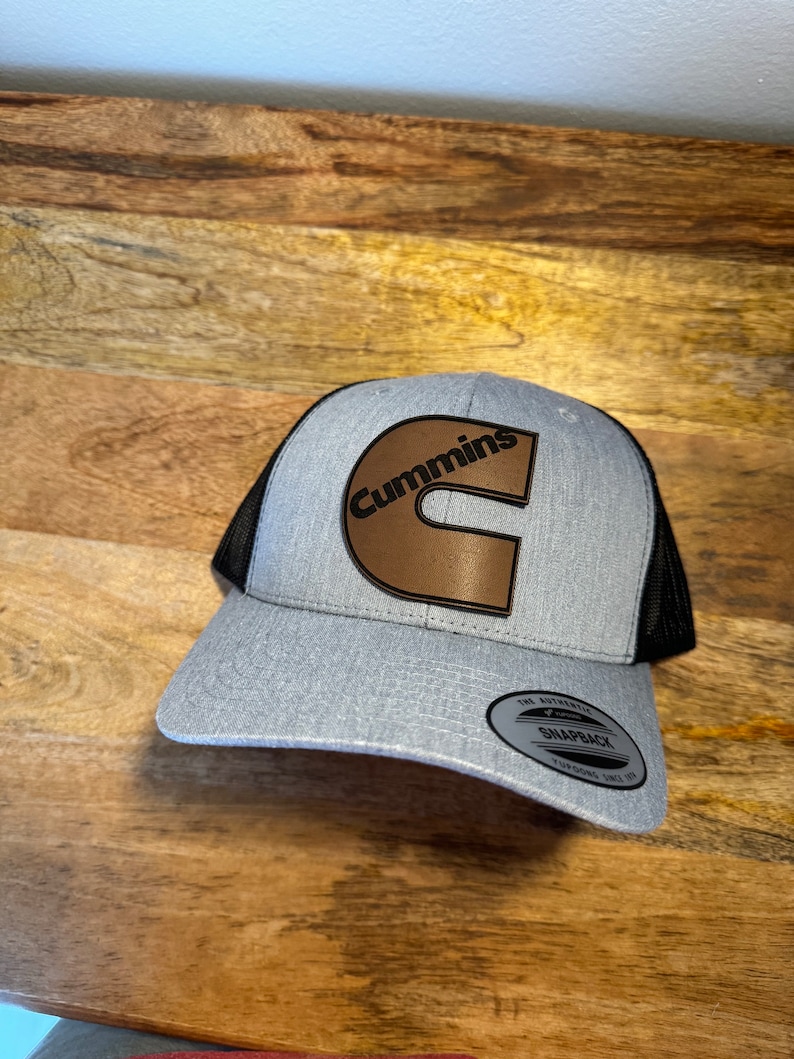 Cummins Trucker Custom Car Hat Custom Made Leather Patch Trucker Hat. Personalized, Text ...