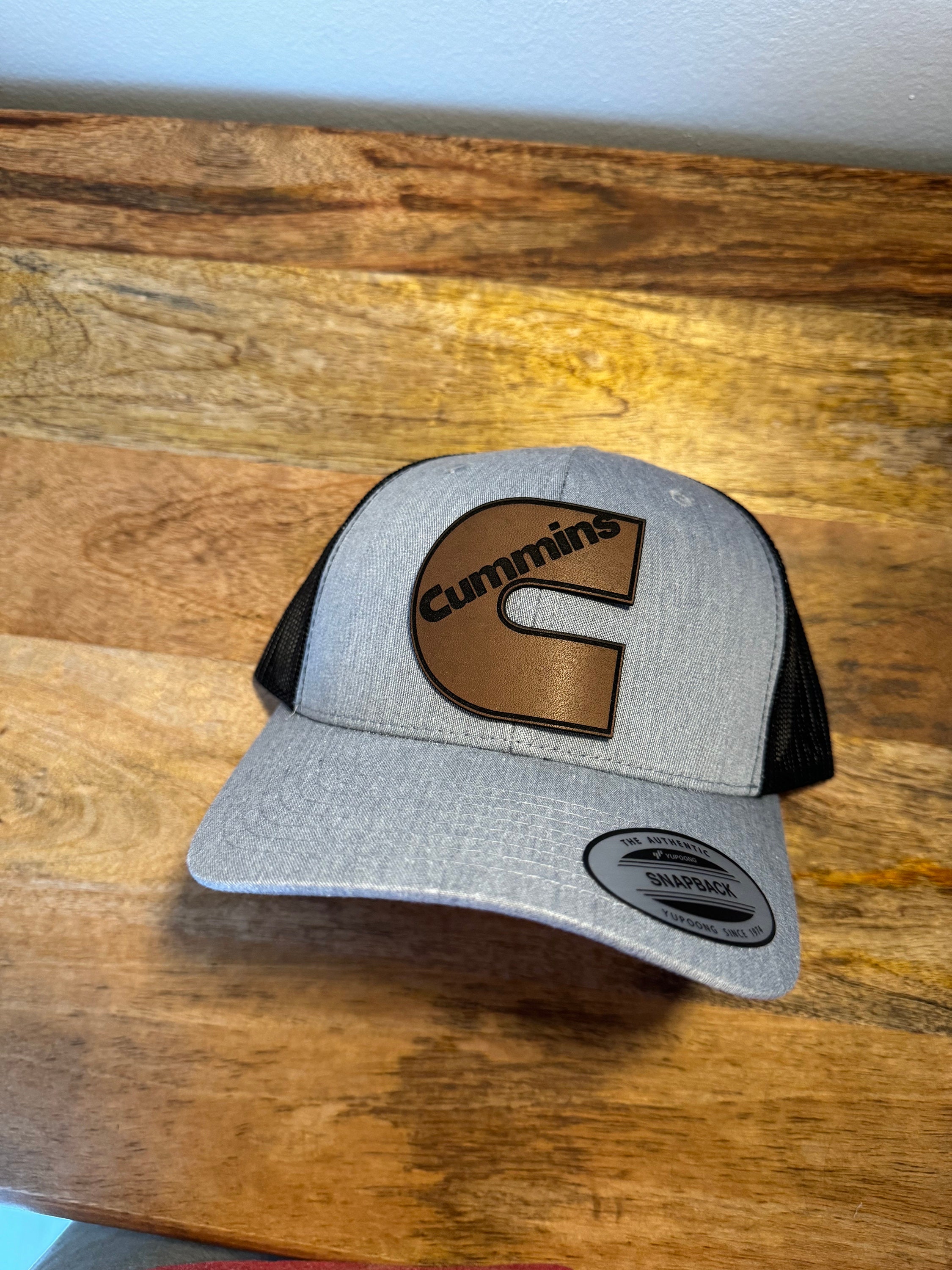 Cummins Trucker Custom Car Hat Custom Made Leather Patch Trucker Hat ...