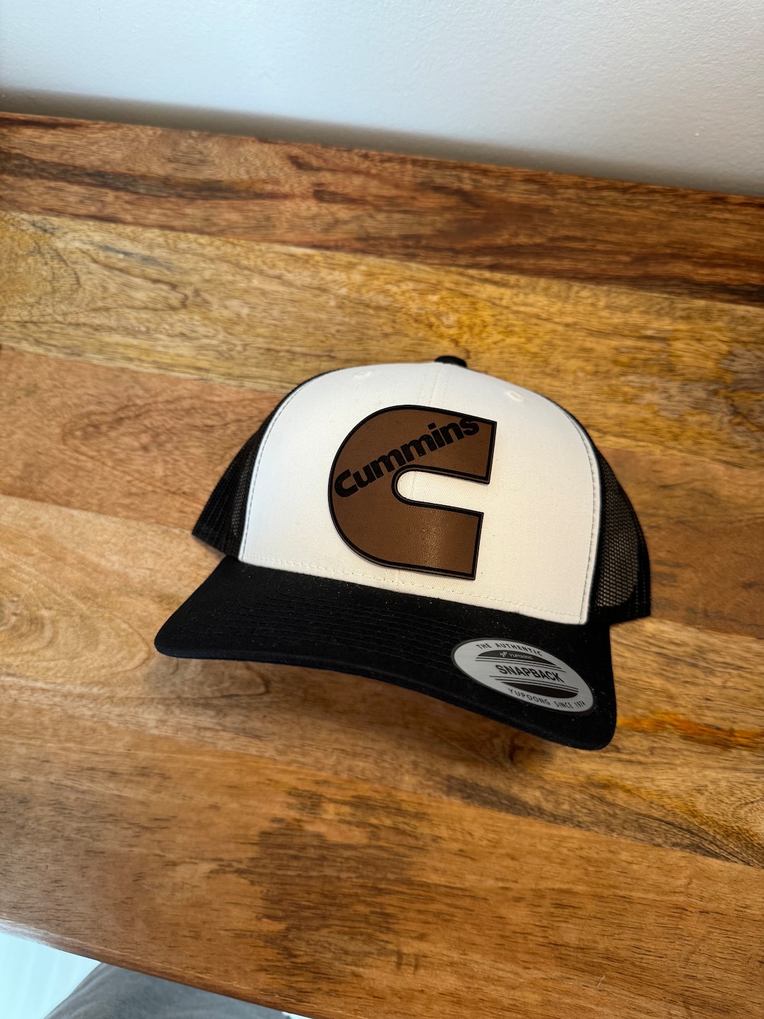 Cummins Trucker Custom Car Hat Custom Made Leather Patch Trucker Hat ...