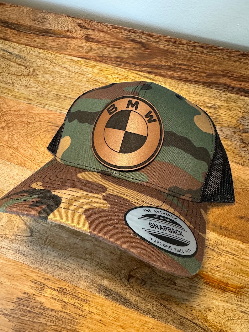 BMW Trucker Custom Car Hat Custom Made Leather Patch Trucker Hat ...