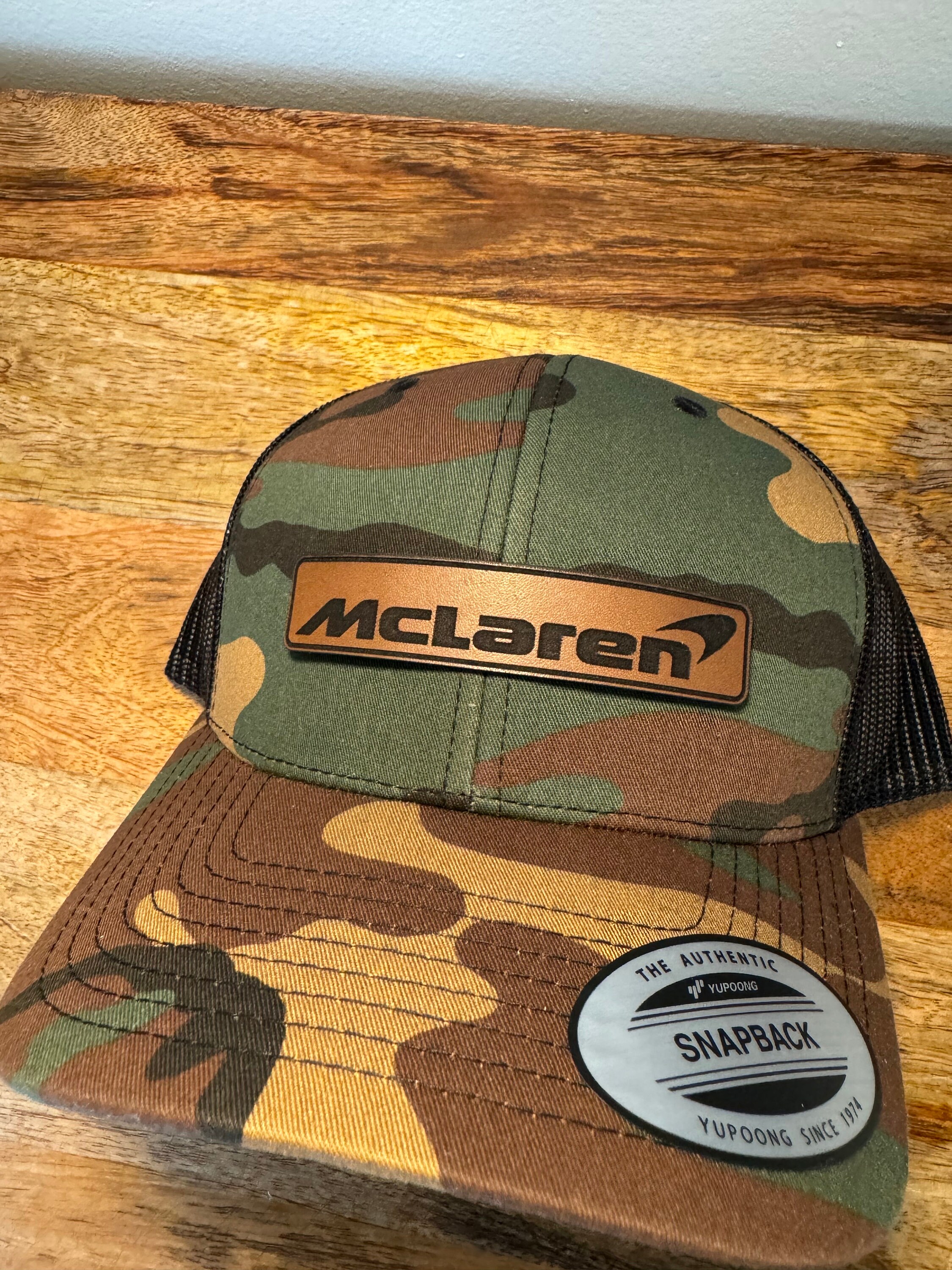 Mclaren Trucker Custom Car Hat Custom Made Leather Patch Trucker Hat ...