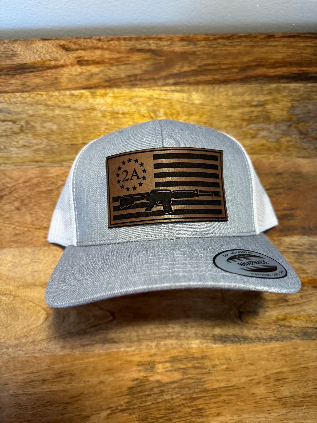 2nd Amendment AR15 Trucker Custom Car Hat Custom Made Leather Patch Trucker Hat. Personalized ...