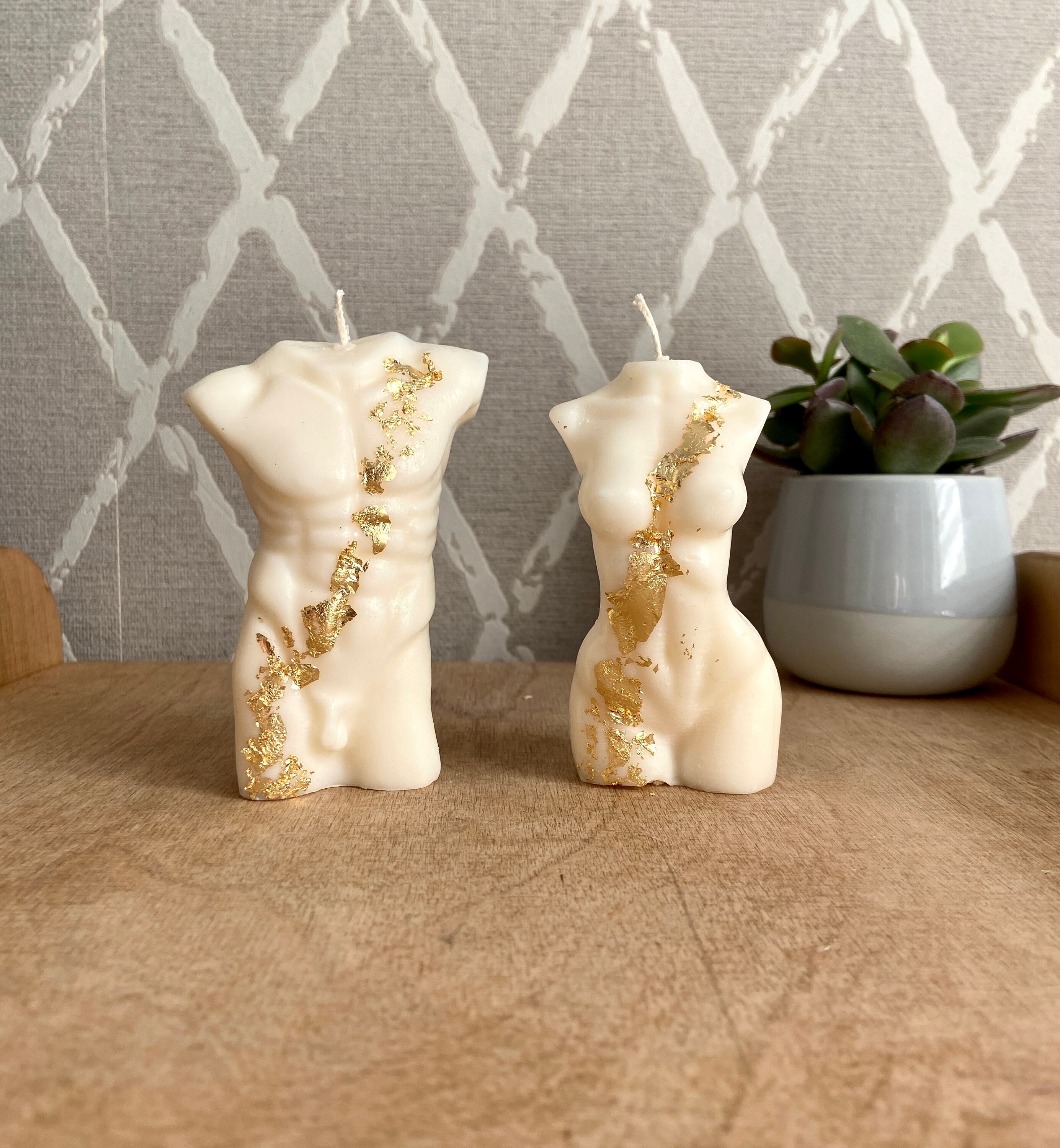Set of 2 Couple Torso Candles With Gold Flakes Venus David - Etsy