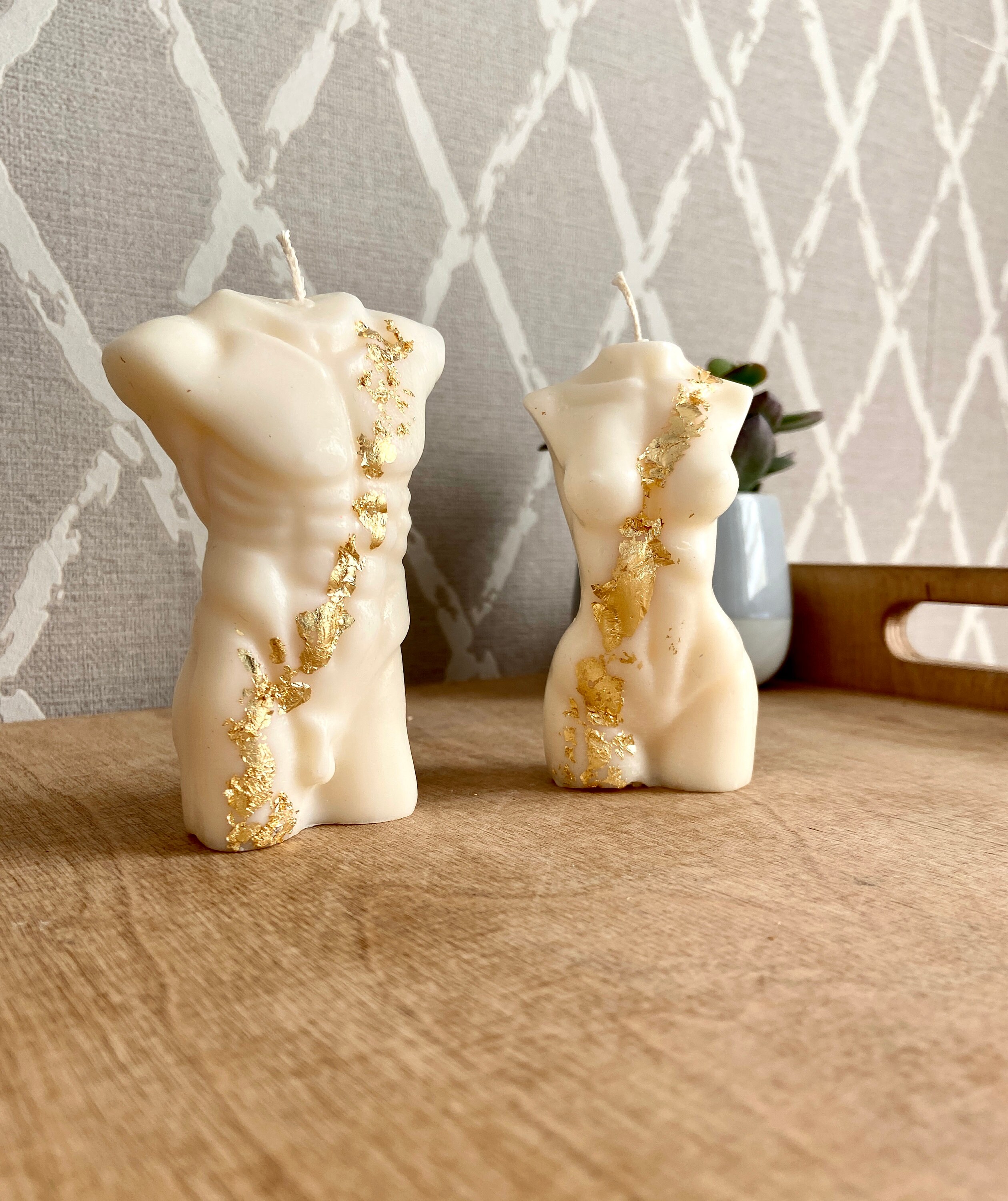 Set of 2 Couple Torso Candles With Gold Flakes Venus David - Etsy