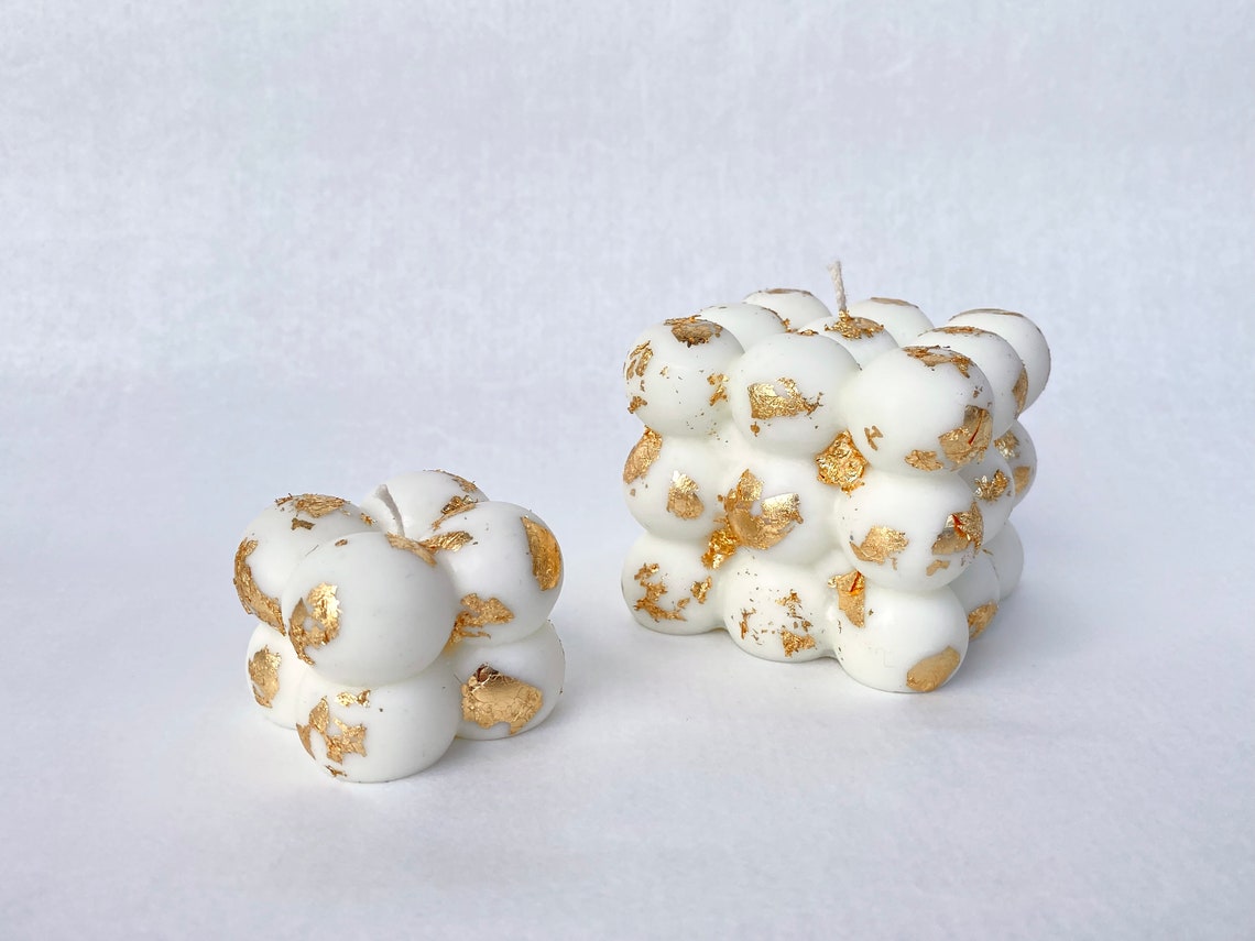 Set of 2 Soy Candle Bubble Cube, Handmade Candle Decorated With Gold ...