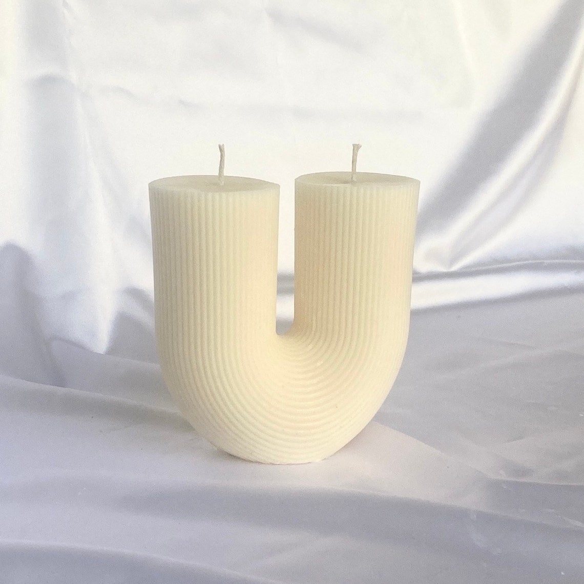Modern Candle, Large U Shaped Candle, Ribbed Aesthetic Candle, Pillar ...