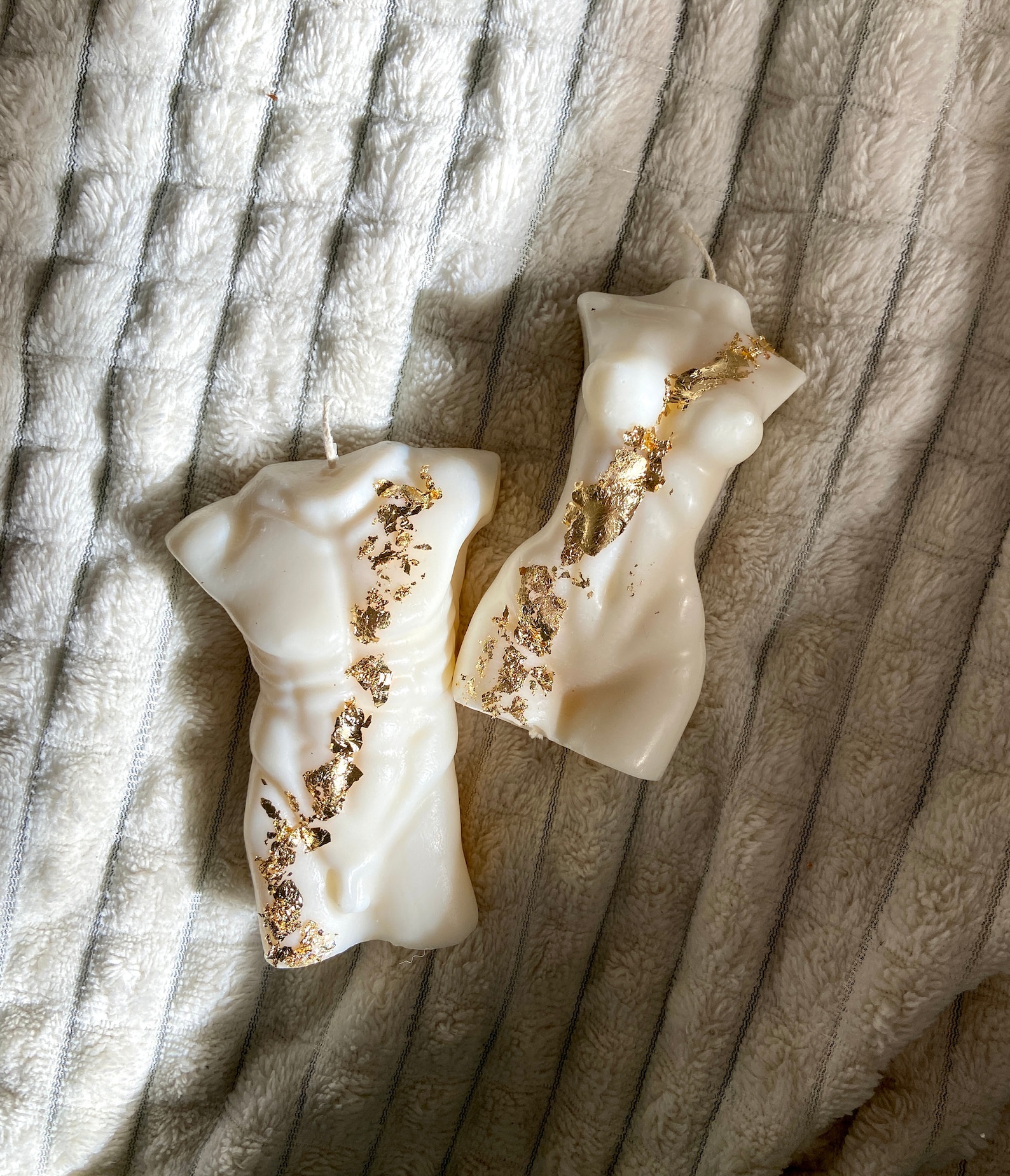 Set of 2 Couple Torso Candles With Gold Flakes Venus David - Etsy