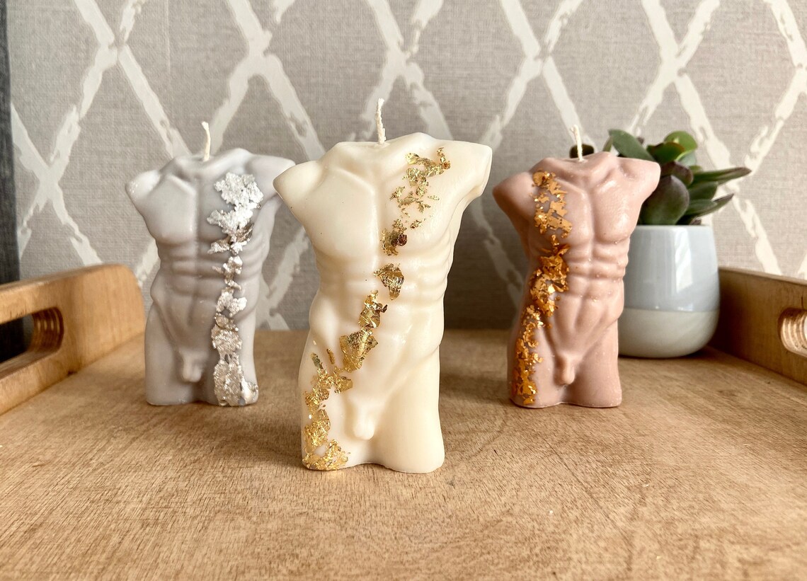 Male Body Candle With Gold Flakes Man Torso Candlenaked Men | Etsy