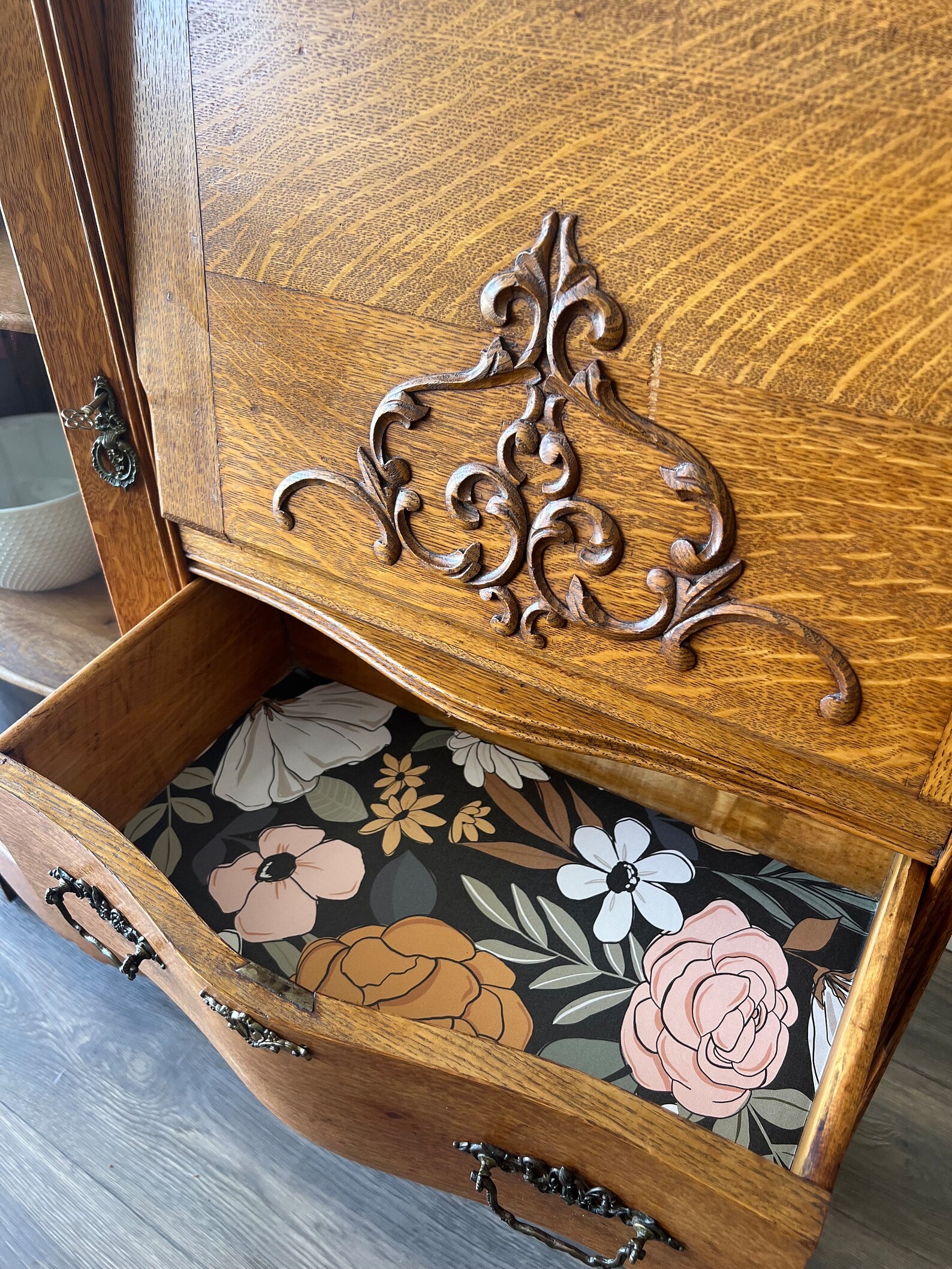 SOLD Antique Solid Wood Oak Side by Side Cabinet Entryway Piece Curio ...