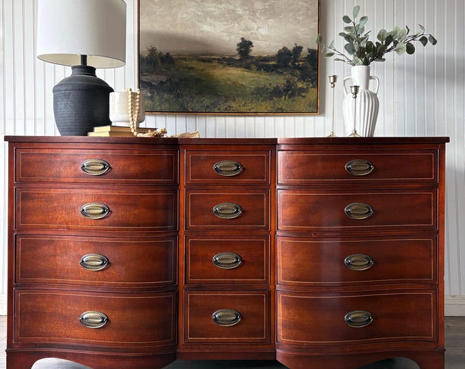 Vintage Solid Mahogany Henredon 12 Drawer Dresser Buffet Entryway Foyer ...