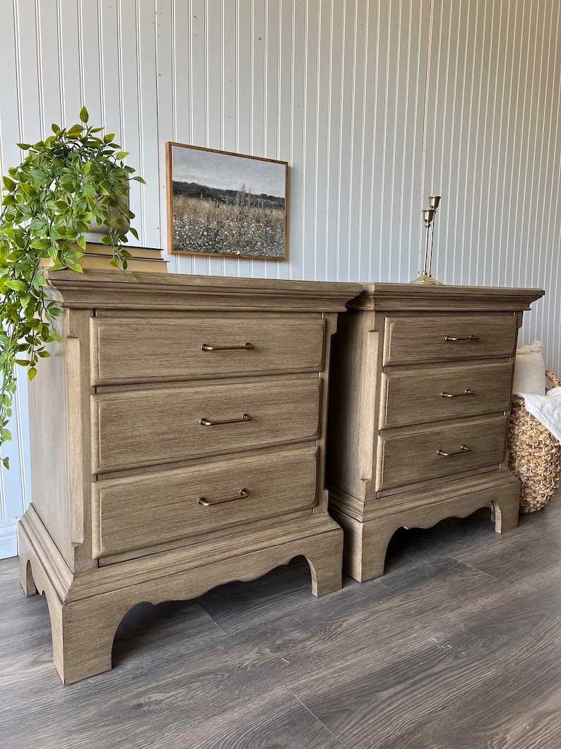 SOLD • Pottery Barn Inspired Painted Faux Wood Bedroom Nightstands ...