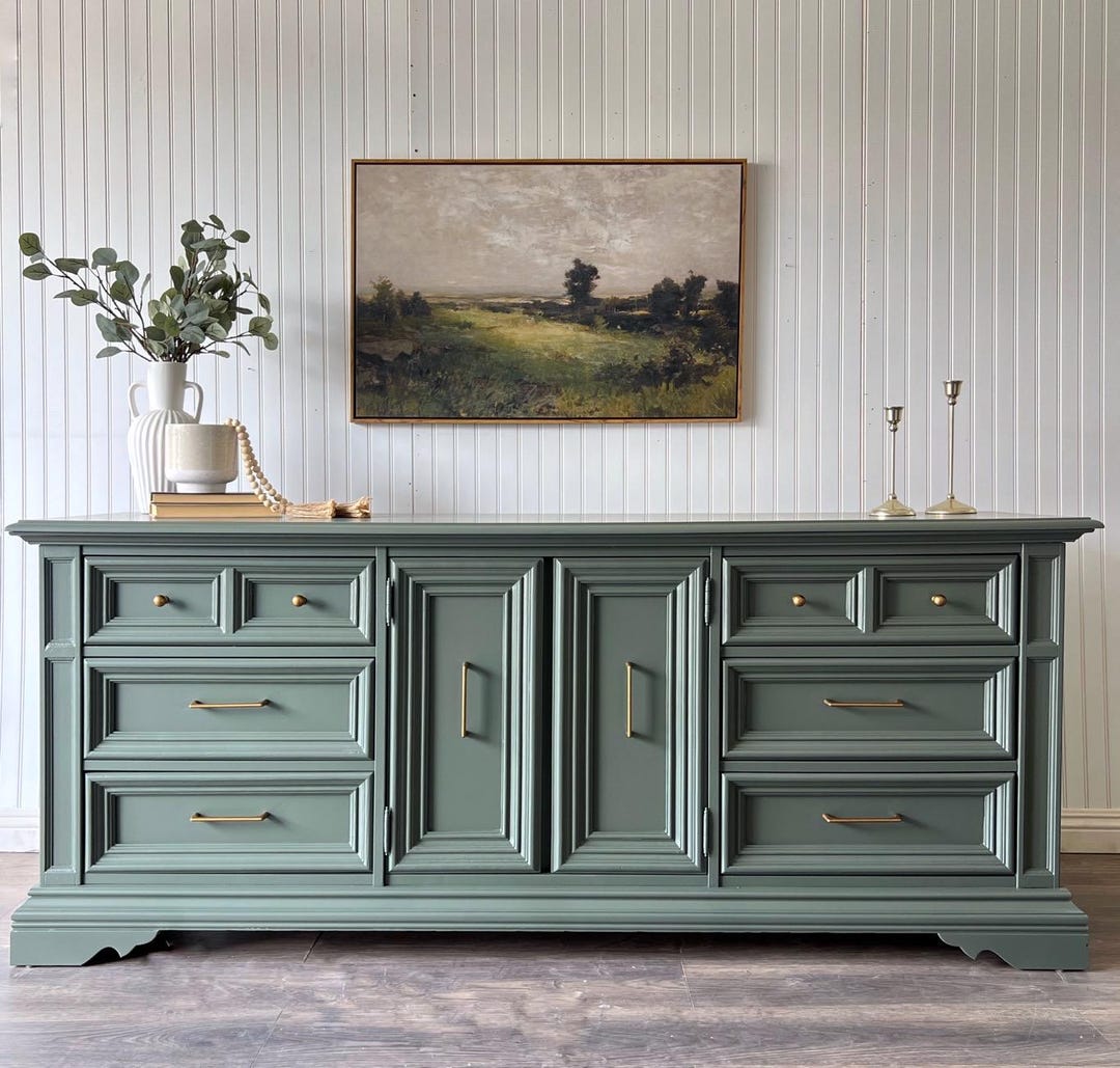 SOLD • Vintage Stanley Pewter Green Dresser: Modern Farmhouse Buffet TV ...