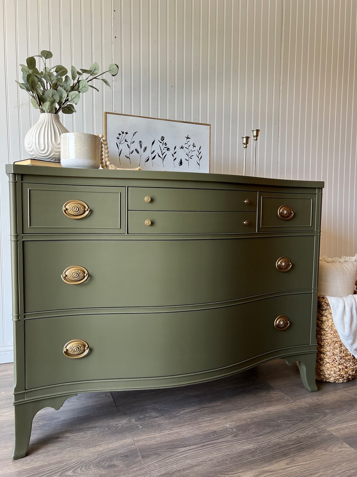 Hepplewhite 6 Drawer Dresser Chest of Drawers Solid Wood Mahogany Green ...