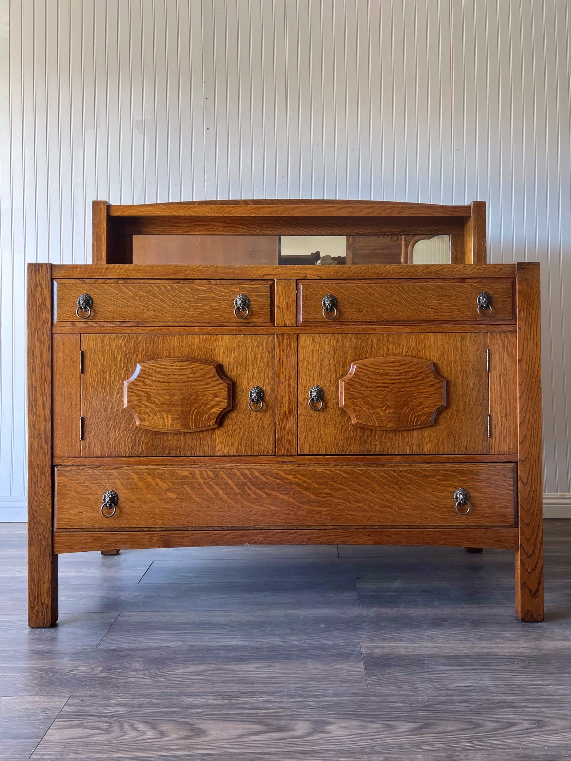 Vintage Solid Wood Oak Sideboard Buffet Entryway Piece Tv Stand Cabinet ...