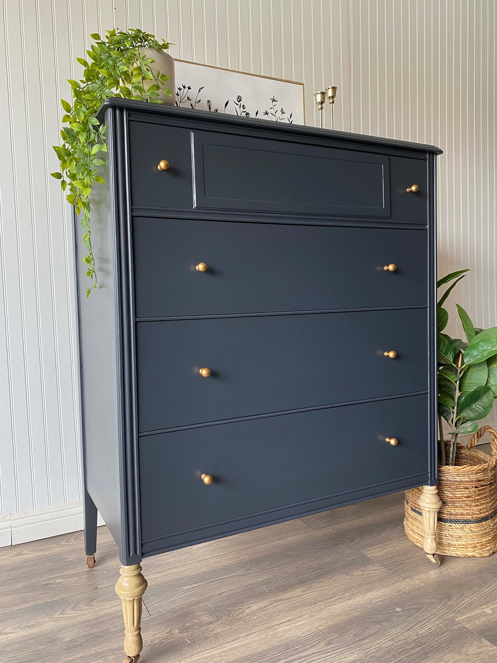 SOLD • Vintage Dark Blue/ Gray Chest of Drawers Dresser Nursery Room ...