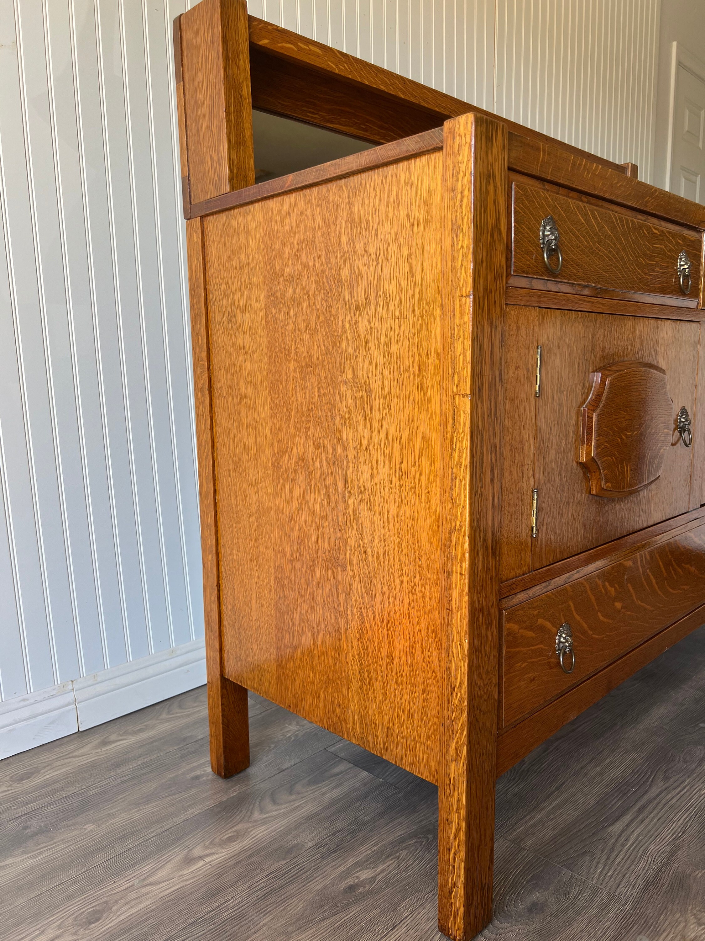 Vintage Solid Wood Oak Sideboard Buffet Entryway Piece Tv Stand Cabinet ...