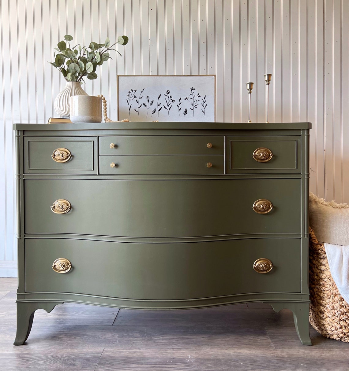 Hepplewhite 6 Drawer Dresser Chest of Drawers Solid Wood Mahogany Green ...