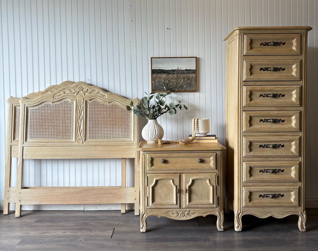 Vintage French Provincial Lingerie Chest, 1 Nightstand, 2 Twin Cane ... Vintage French Provincial Lingerie Chest, 1 Nightstand, 2 Twin Cane ...