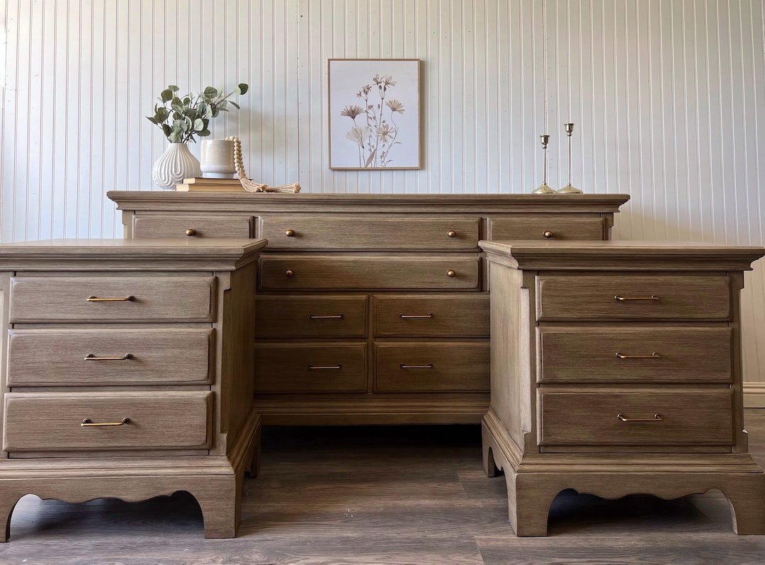 SOLD • Painted Faux Wood Bedroom Set: Dresser & Nightstands - Etsy