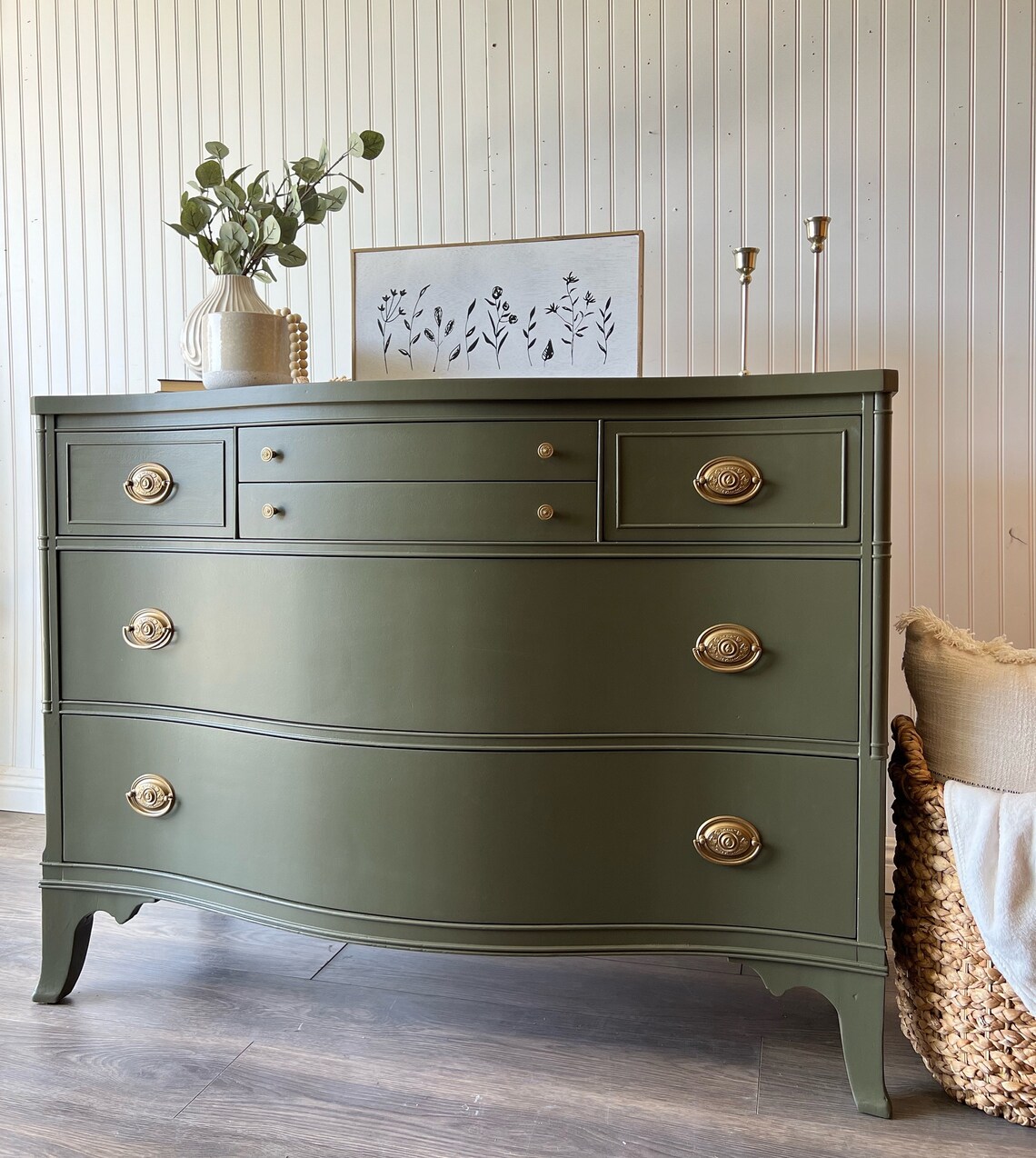 Hepplewhite 6 Drawer Dresser Chest of Drawers Solid Wood Mahogany Green ...
