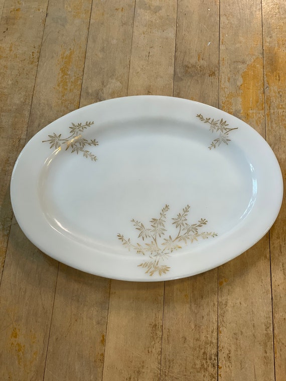Vintage Federal Glass Milk Glass Gold Leaf Pattern Platter | Etsy