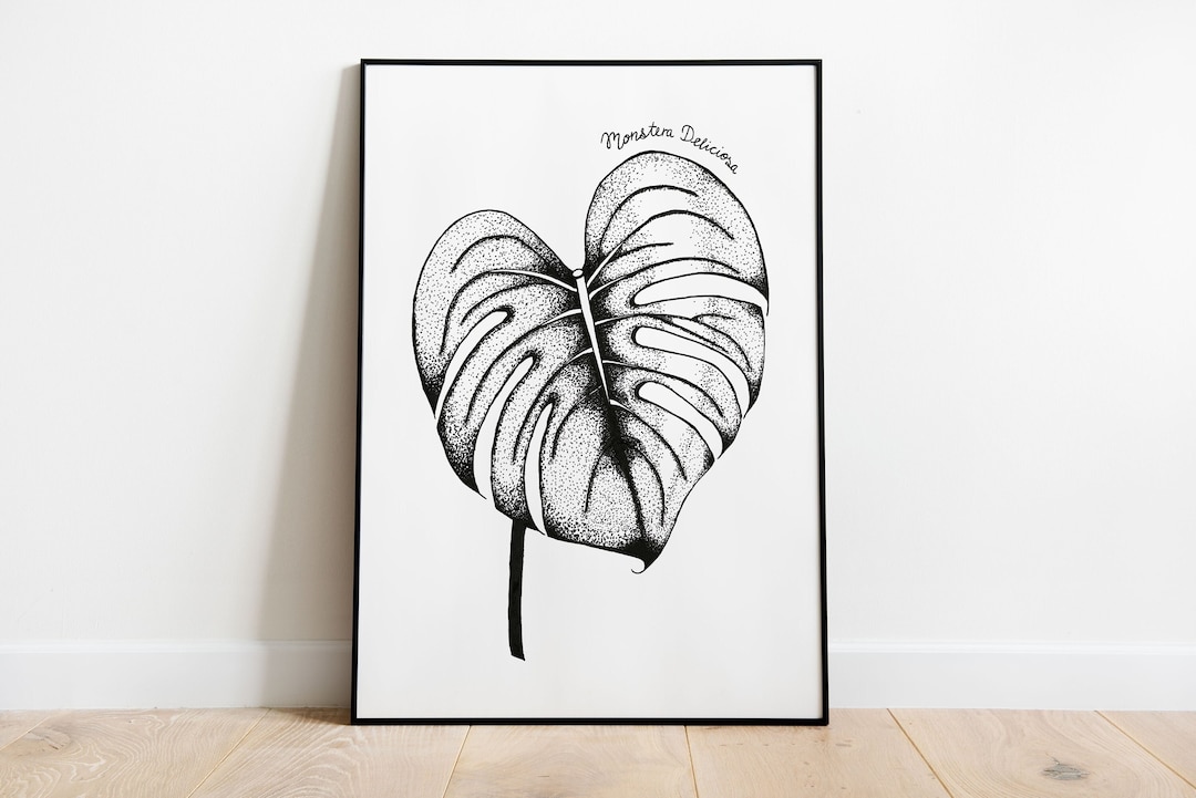 Monstera Deliciosa Leaf Illustrated Wall Art Print A4/A5 Size Flowers ...