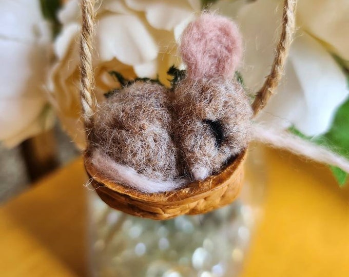 Cute Mouse in a Walnut Shell, Curled up Sleepy Mice, Handmade Rustic ...