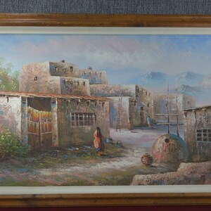 Original Oil Painting of Native American Pueblo and Women by J. Daniels ...
