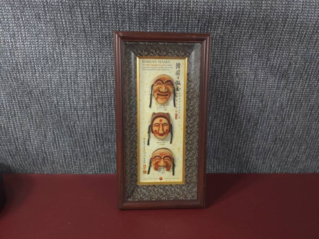 Korean Hahoe Byeolsin Exorcism Masks Wall Mount Shodowbox, Made in ...