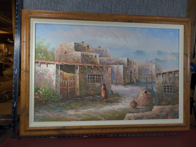 Original Oil Painting of Native American Pueblo and Women by J. Daniels ...