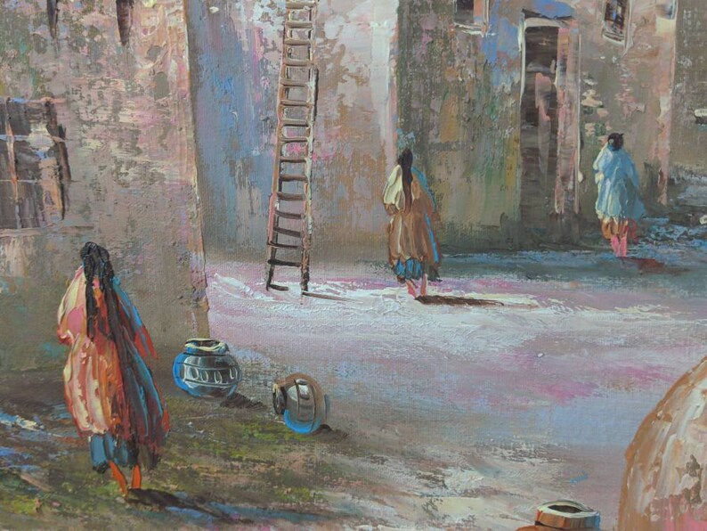 Original Oil Painting of Native American Pueblo and Women by J. Daniels ...