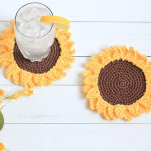 Crochet Sunflower Coaster Mug Rug Pattern, Sunflower Rustic Home Decor Coaster Crochet Pattern ...