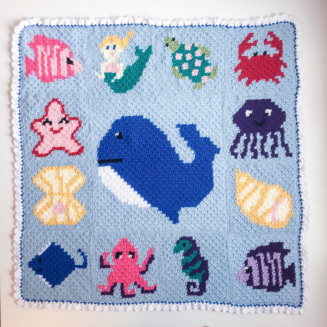 Crochet Sea Life C2C Graph Blanket Pattern, 12 Sea Life C2C Squares ...