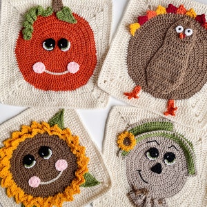 Thanksgiving Fall Granny Square Crochet Blanket Pattern, 9 Thanksgiving ...