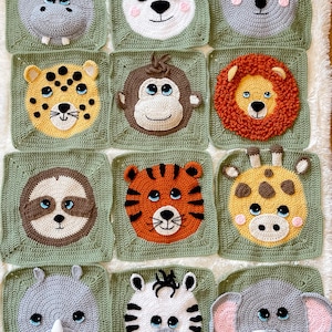 Animal Granny Square Crochet Blanket Pattern: Jungle Theme (PDF Pattern ...