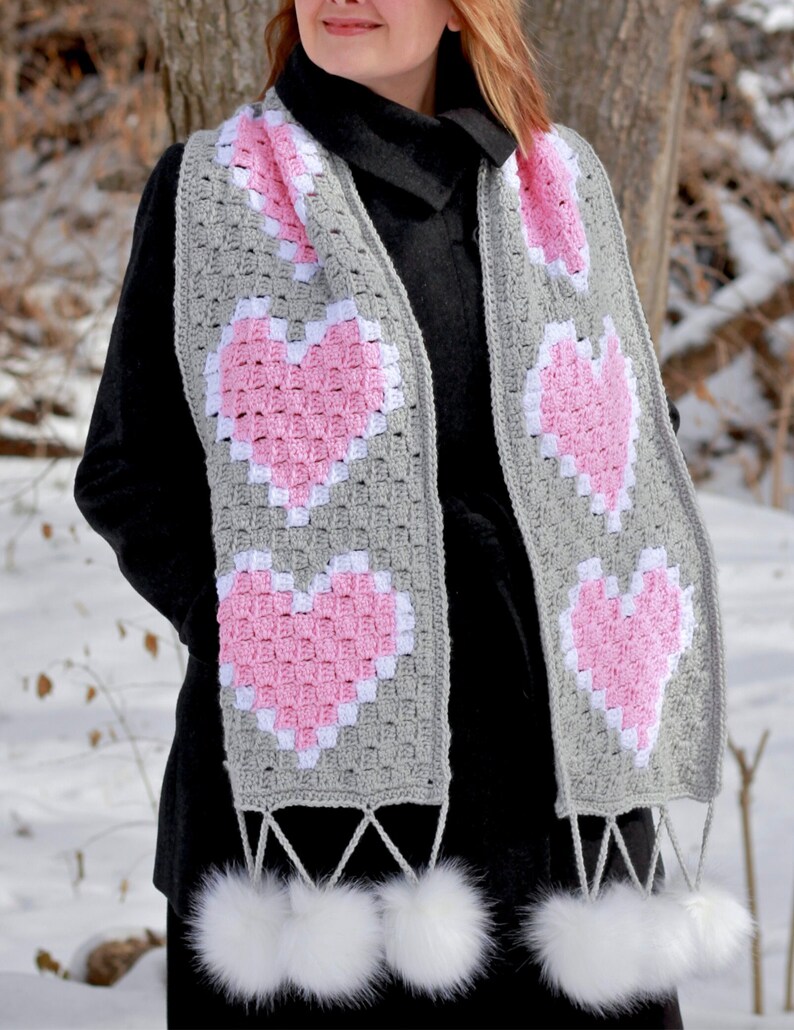 Crochet Heart Scarf Pattern, Fun Beginner Friendly Heart C2C Corner to ...