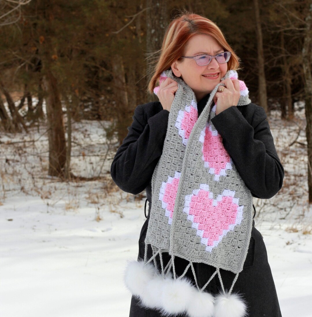 Crochet Heart Scarf Pattern, Fun Beginner Friendly Heart C2C Corner to ...