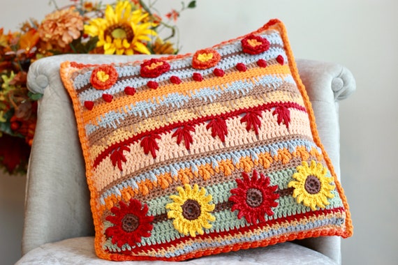 Crochet Fall Themed Stitch Sampler Pillow Pattern PDF - Etsy