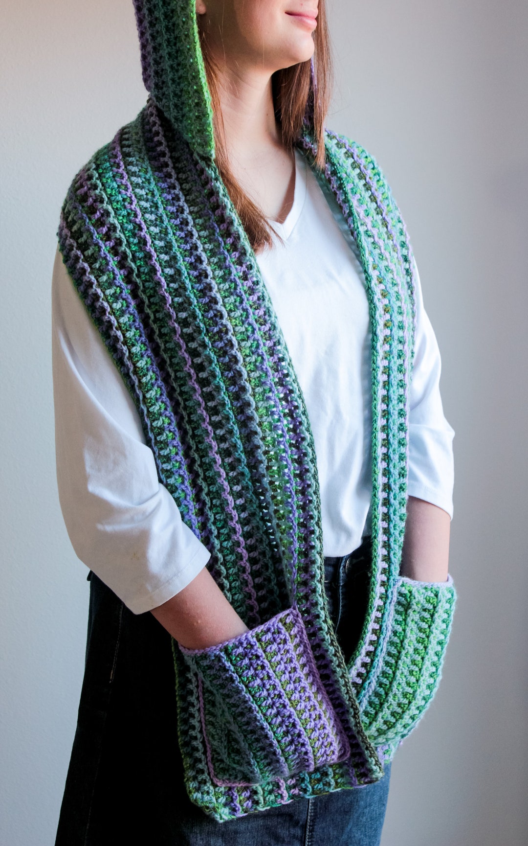 Crochet Hooded Pocket Scarf Pattern, Crochet Scoodie Pocket Shawl ...