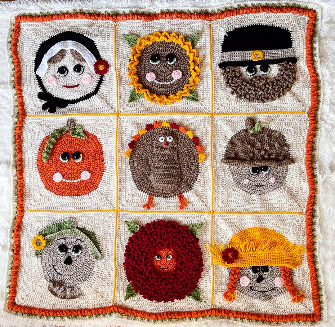 Thanksgiving Fall Granny Square Crochet Blanket Pattern, 9 Thanksgiving ...