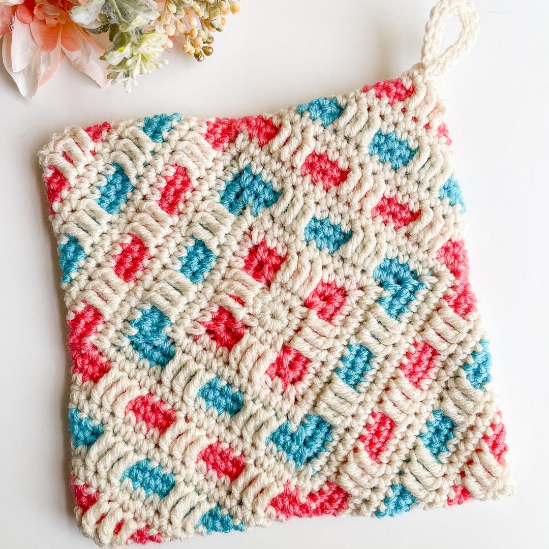 Mosaic Crochet Double Thick Pot Holder Hot Pad Pattern, Pretty Home ...